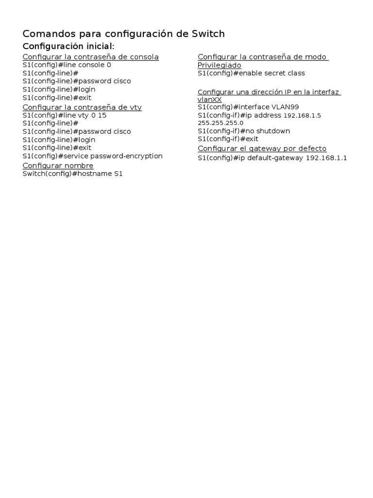 Comandos para Configuración de Switch | PDF | Protocolos de red ...