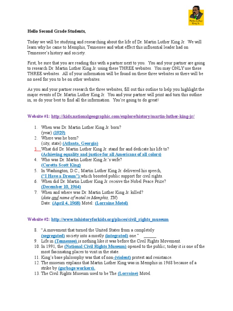 Student Assignment | PDF | Martin Luther King Jr. | African American ...