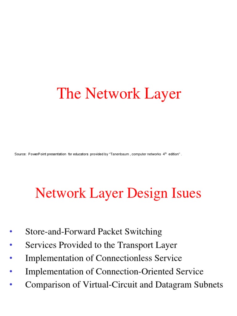 Tanenbaum Network Layer Presentation - Store-Forward Packet Switching ...
