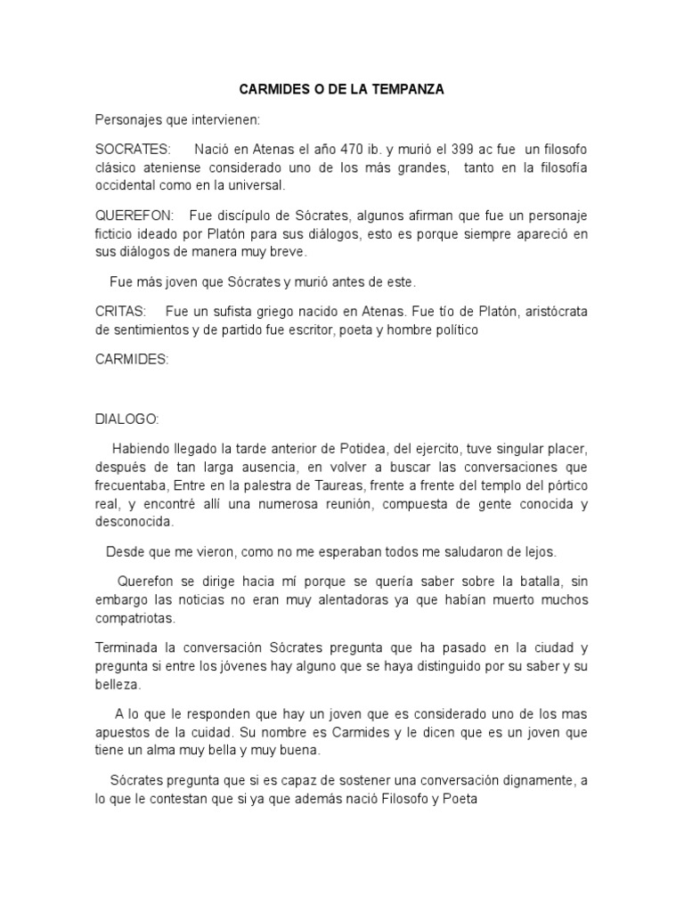 Carmides o de La Tempanza | PDF | Sócrates | Platón