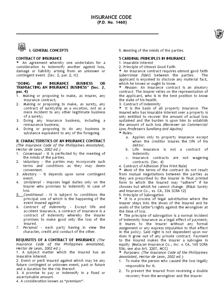 INSURANCE - Notes | PDF | Law