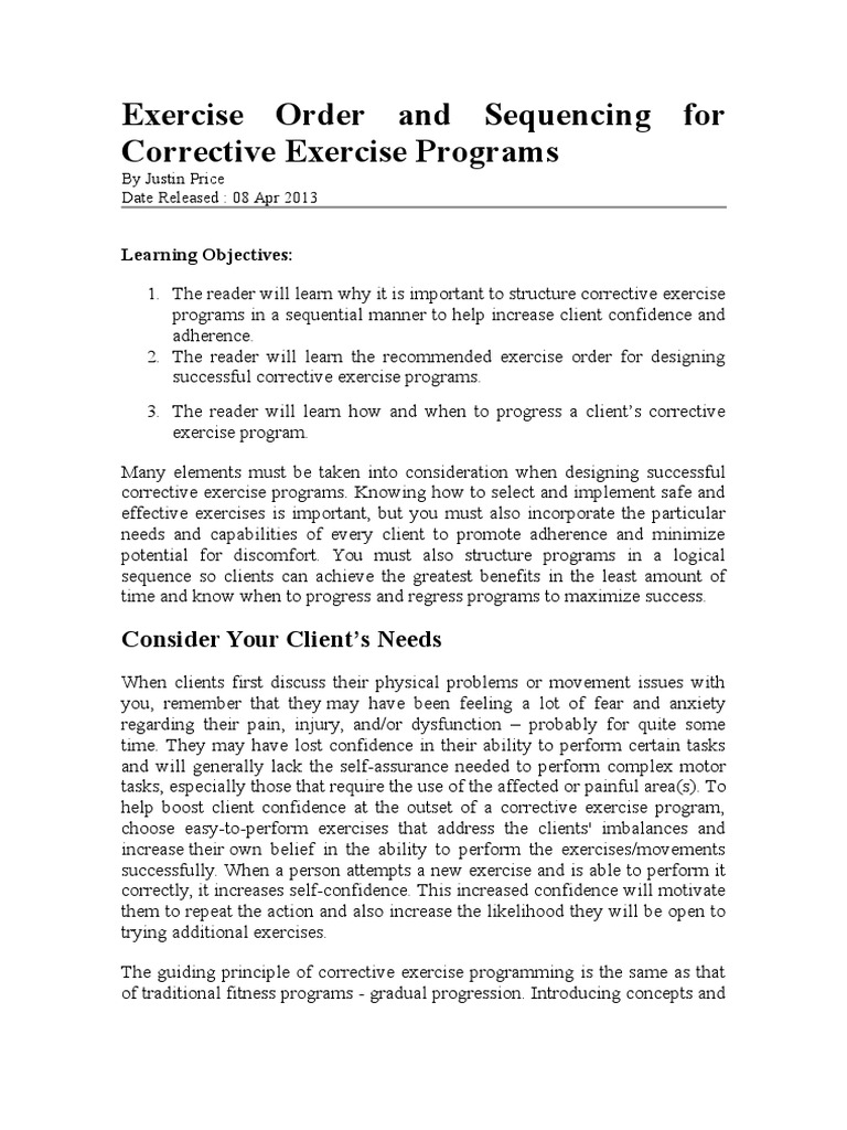 Exercise Order and Sequencing For Corrective Exercise Programs ...