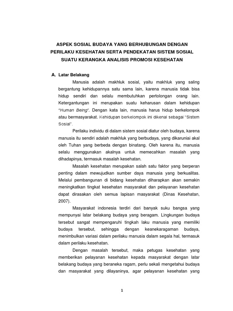 Aspek Sosial Budaya Yang Berhubungan Dengan Perilaku Kesehatan Serta ...