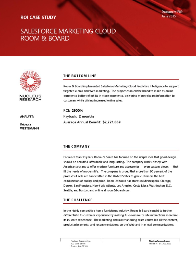 Nucleus Salesforce Marketing Cloud Roi Case Study Room and Board | PDF ... Nucleus Salesforce Marketing Cloud Roi Case Study Room and Board | PDF ...