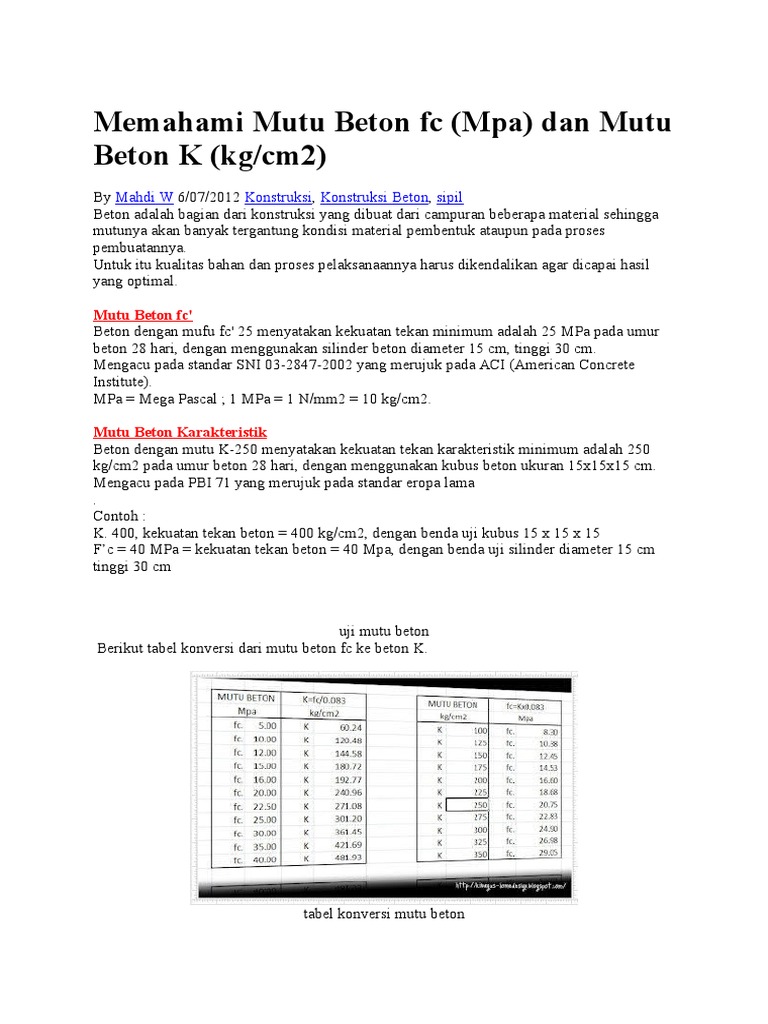 Memahami Mutu Beton FC | PDF
