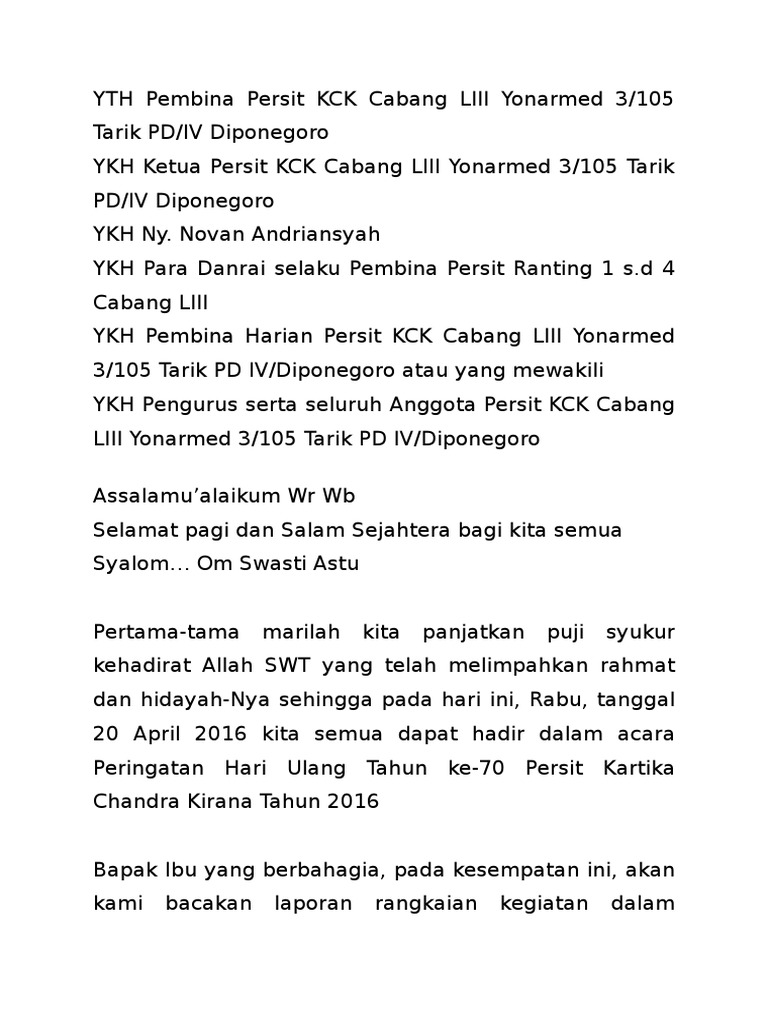 Prakata Ketua Panitia Hut Persit | PDF