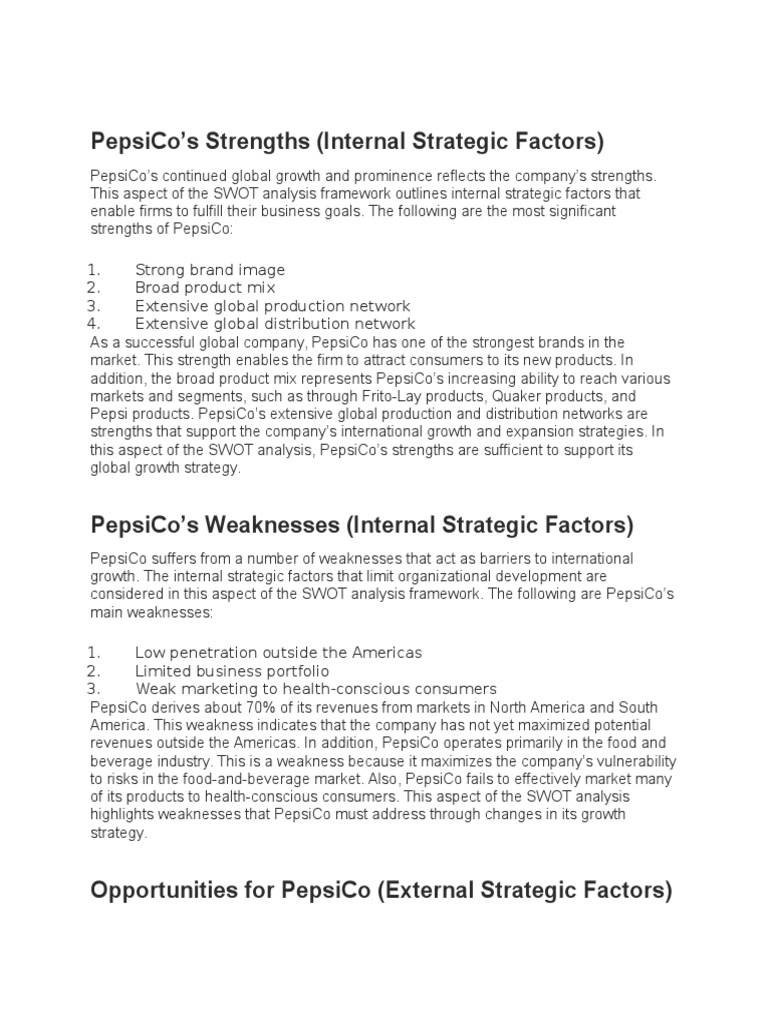 Pepsi Co | PDF | Pepsi Co | Swot Analysis