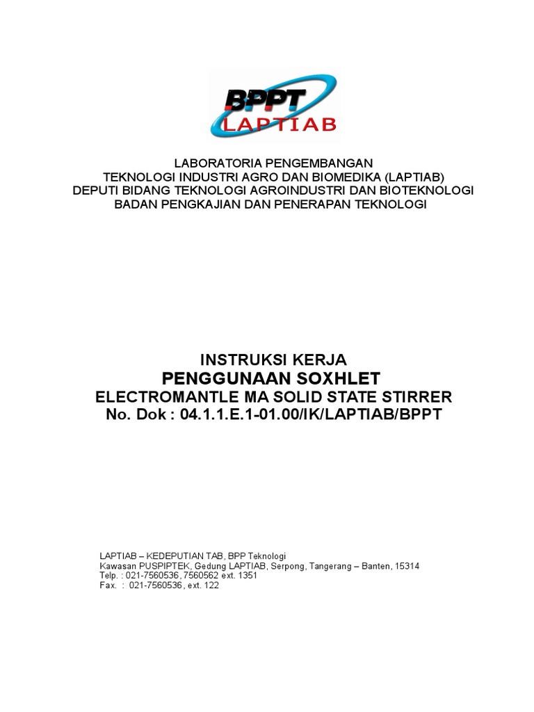 Instruksi Kerja Soxhlet LAPTIAB | PDF
