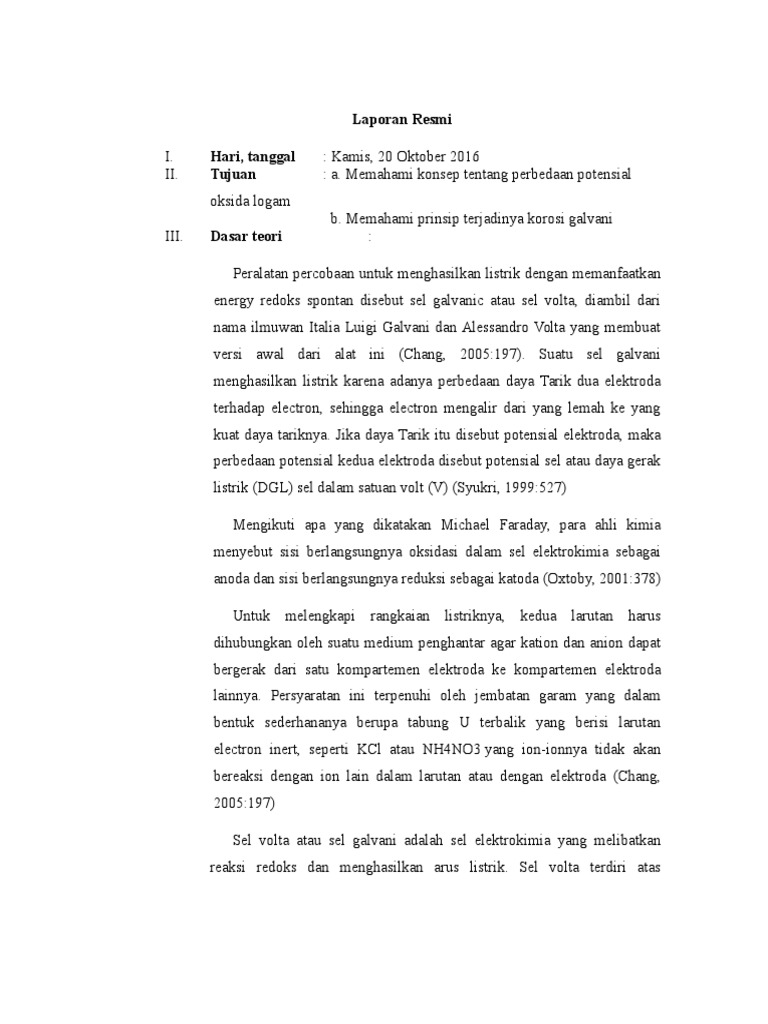 Laporan Resmi Korosi Deret Galvani | PDF