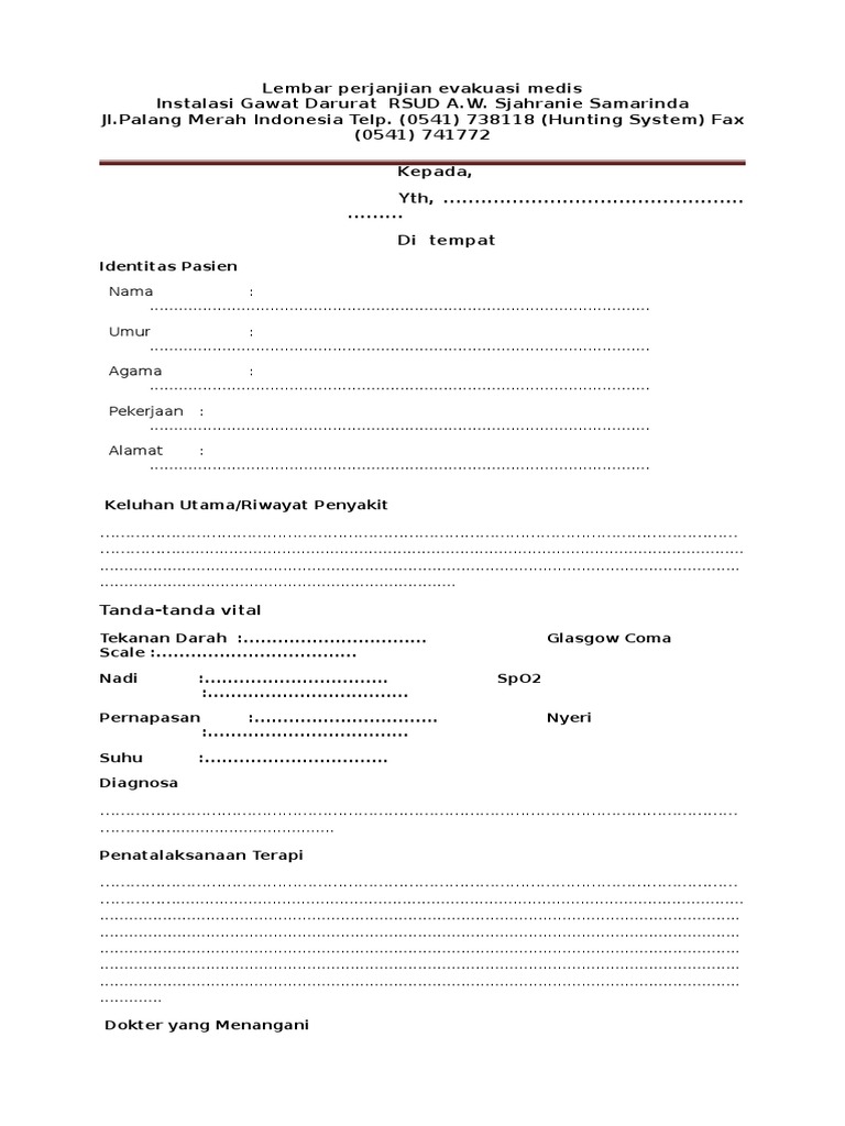 Lembar Rujukan & Inform Surat Rujukan Instalasi Gawat Darurat RSUD A | PDF