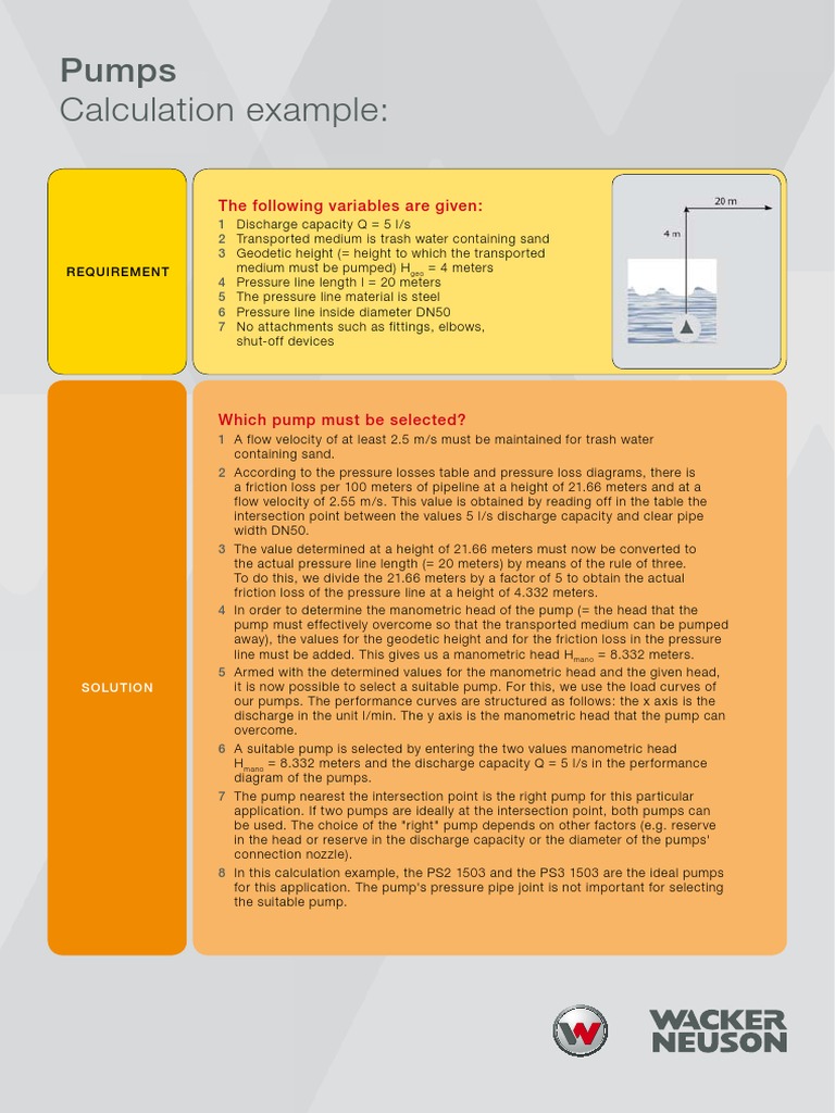 Pumps Calculation Example:: The Following Variables Are Given | PDF