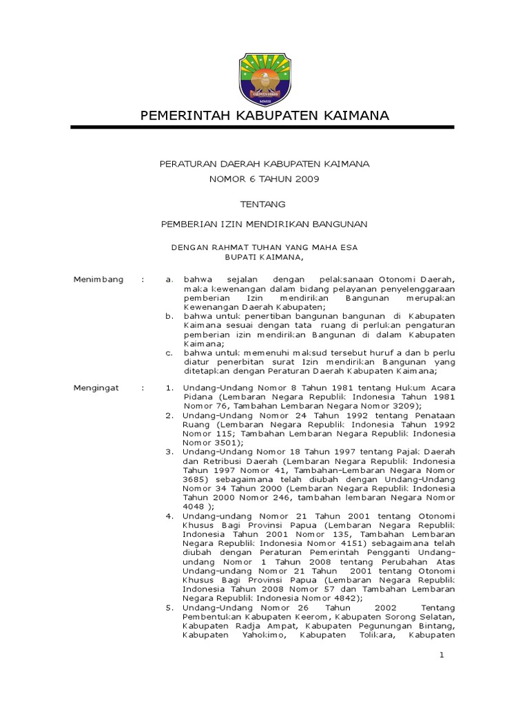 Perda No.6 Tahun 2009 Tentang Pemberian Izin Mendirikan Bangunan | PDF | Pengelolaan Keuangan & Uang