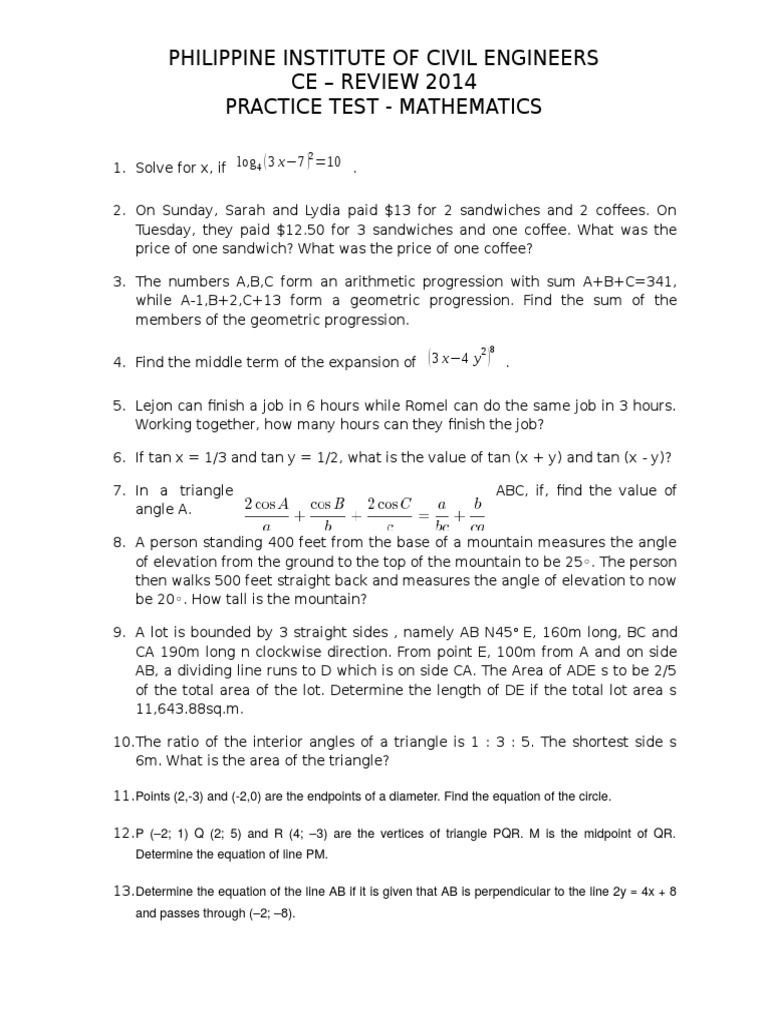 PICE Practice Exam | PDF | Circle | Triangle