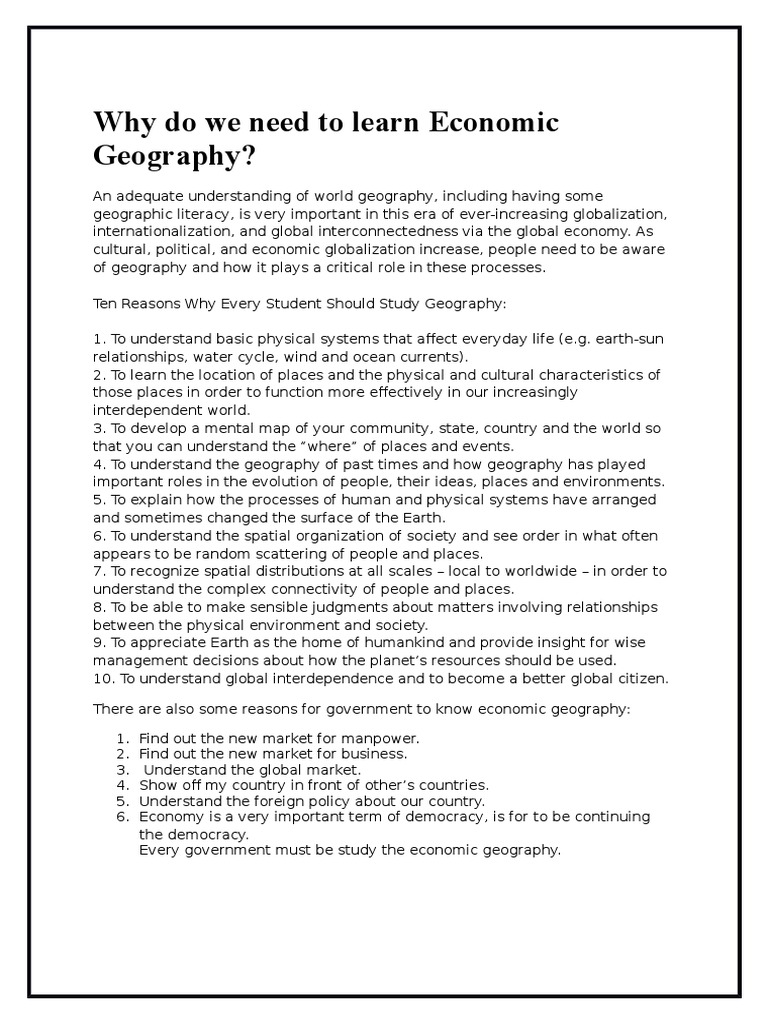 Why Do We Need To Learn Economic Geography | PDF | Geography | Capitalism
