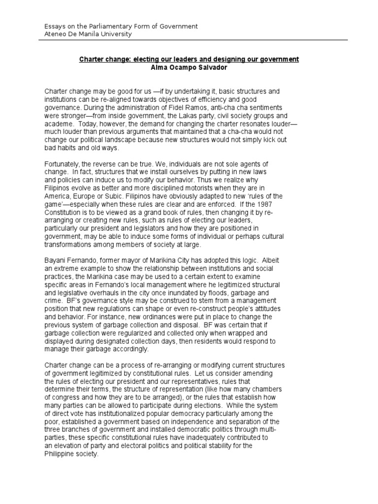 Charter Change | PDF | Elections | United States Congress