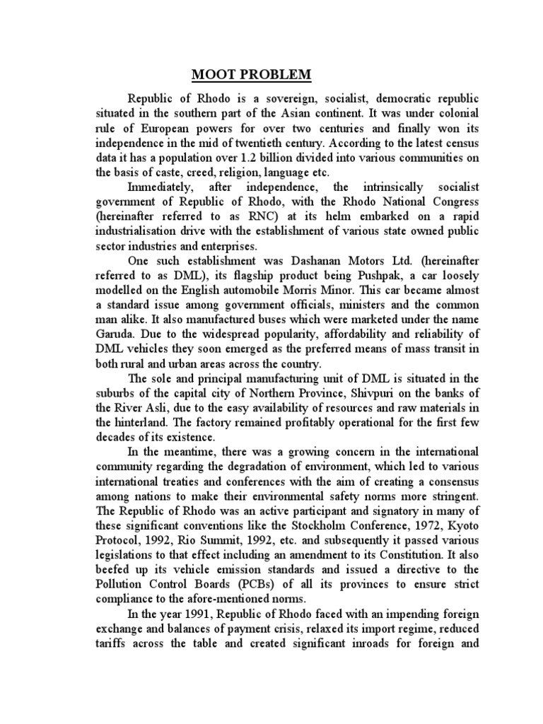 Moot Problem 4th Mahamana Malviya Moot | PDF | Air Pollution | Car