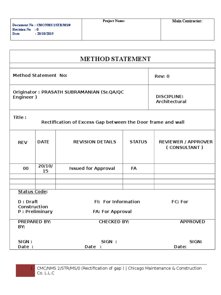 NMS 2-MS-Rectification of Excess Gap Between The Door Frame and Wall | PDF | Specification ...