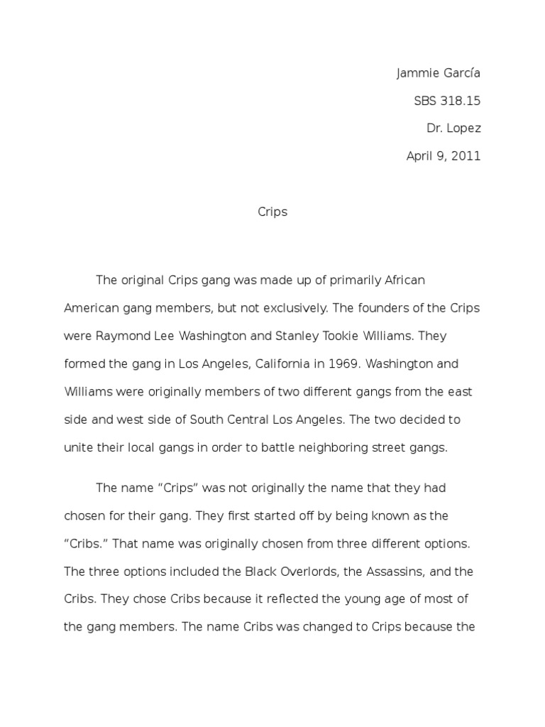 Crips Paper | PDF | Criminal Subcultures | Gang
