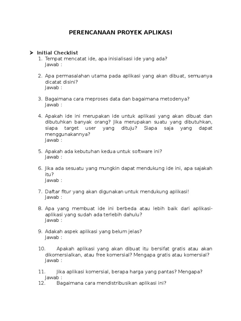 Checklist Perencanaan Proyek Aplikasi | PDF