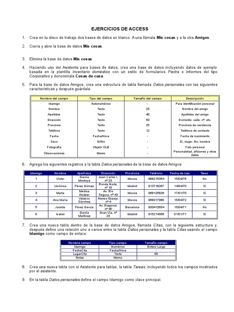 Ejercicios de Access | PDF | Bases de datos | Informática y tecnología de la información