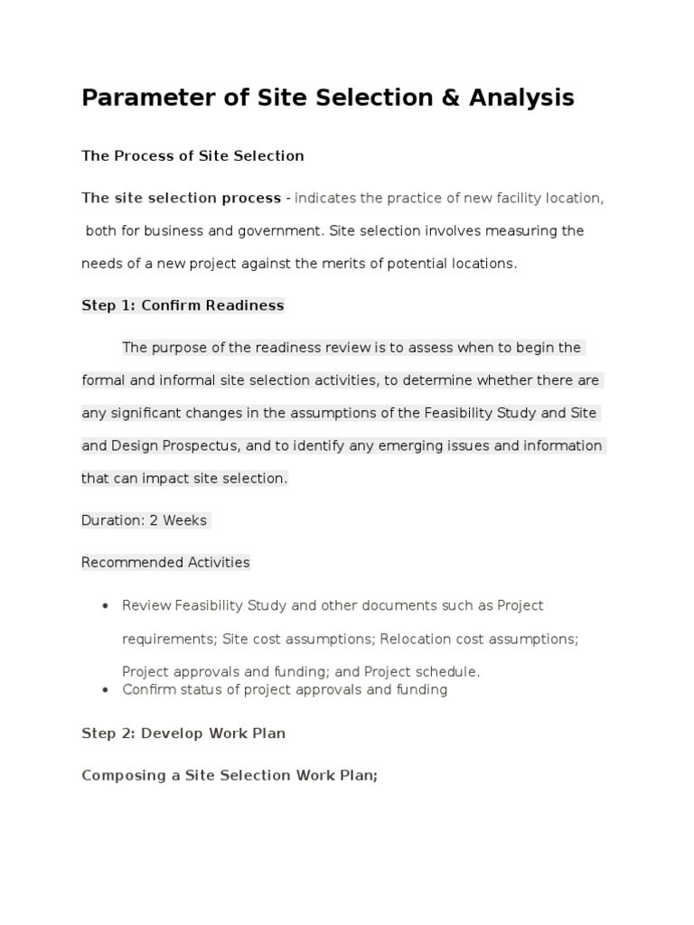 The Process of Site Selection | PDF | Feasibility Study | Evaluation