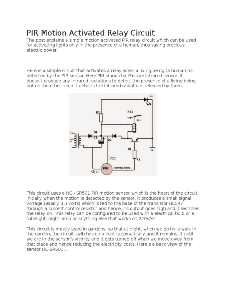 PIR Motion Activated Relay Circuit | Download Free PDF | Electrical ...