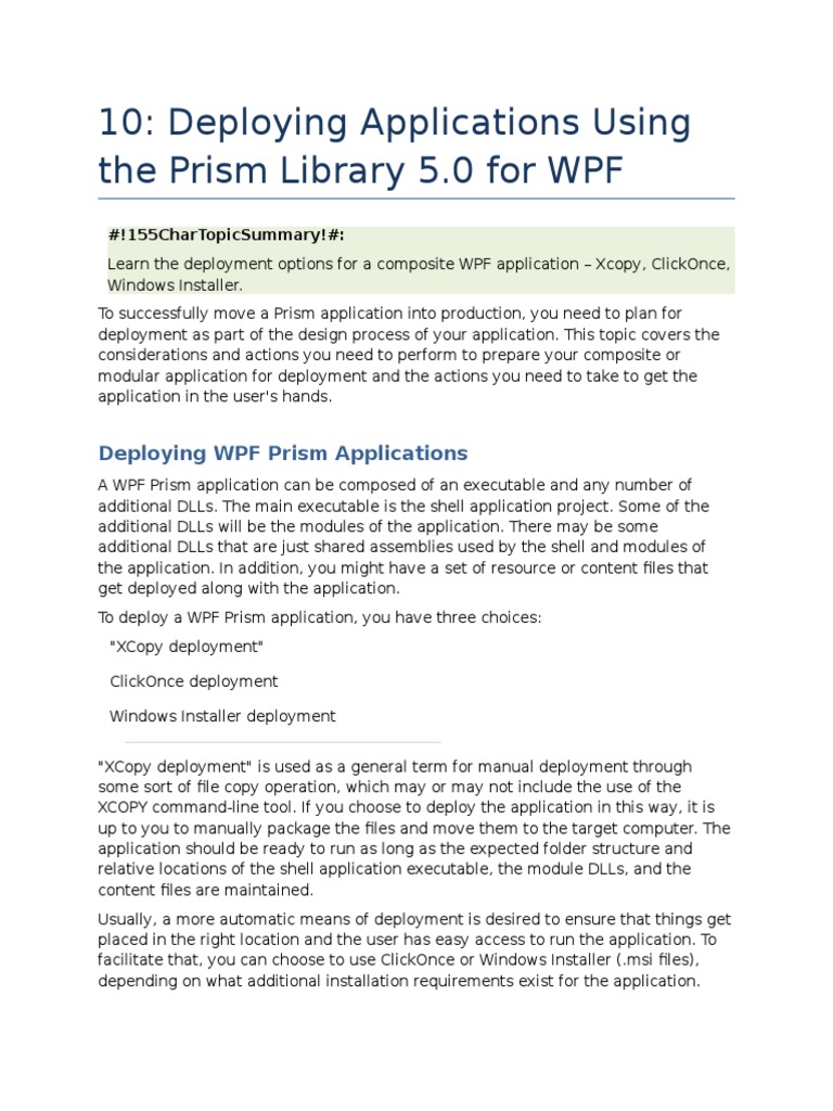 10: Deploying Applications Using The Prism Library 5.0 For WPF | PDF | Windows Presentation ...
