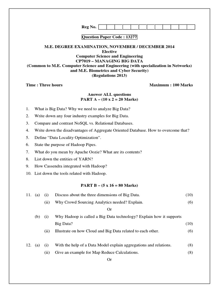 CP7019-Managing Big Data-Anna University - Question Paper | PDF ...