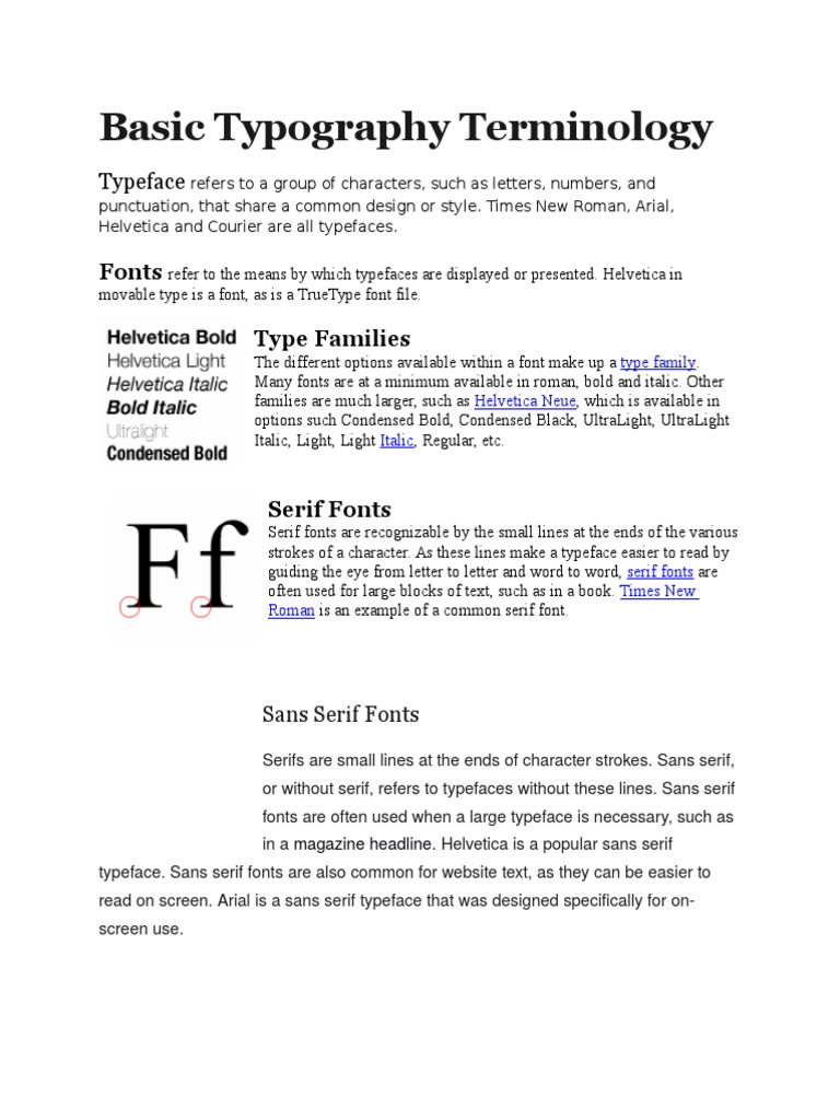 Basic Typography Terminology | PDF | Typefaces | Serif