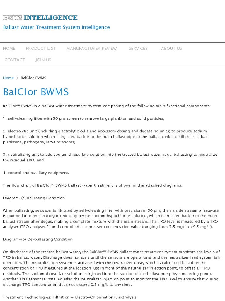 BalClor BWMS Overview and Functionality | PDF | Technology & Engineering