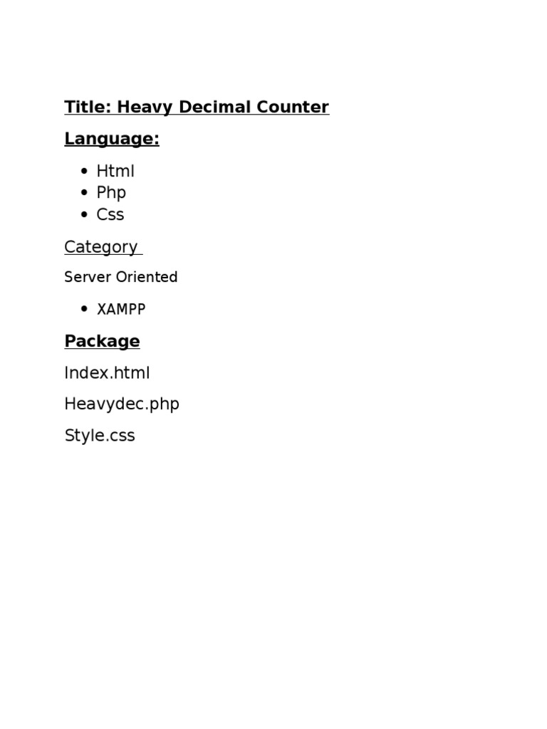 Title: Heavy Decimal Counter Language:: HTML PHP Css Category | PDF