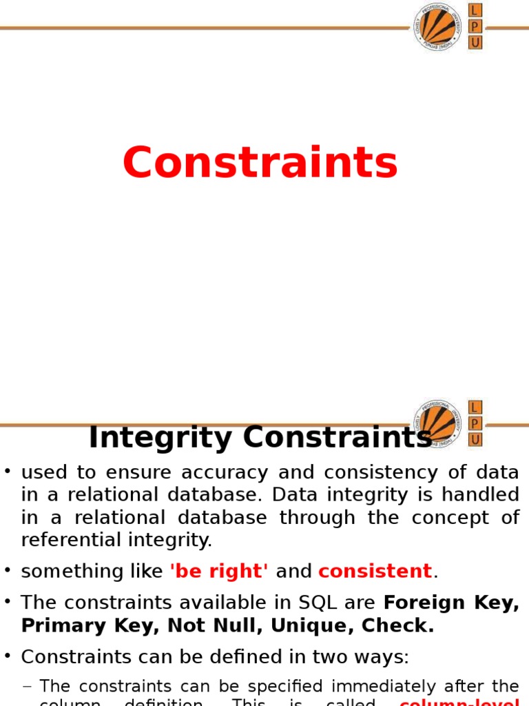 Constraints | PDF | Relational Database | Software Design