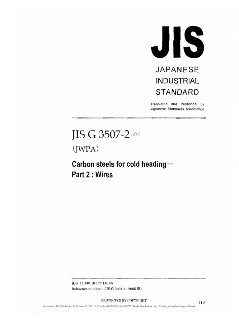 Jis.g.3507.2.e.2005 Carbon Steel For Cold Heading Part 2 Wires | PDF ...