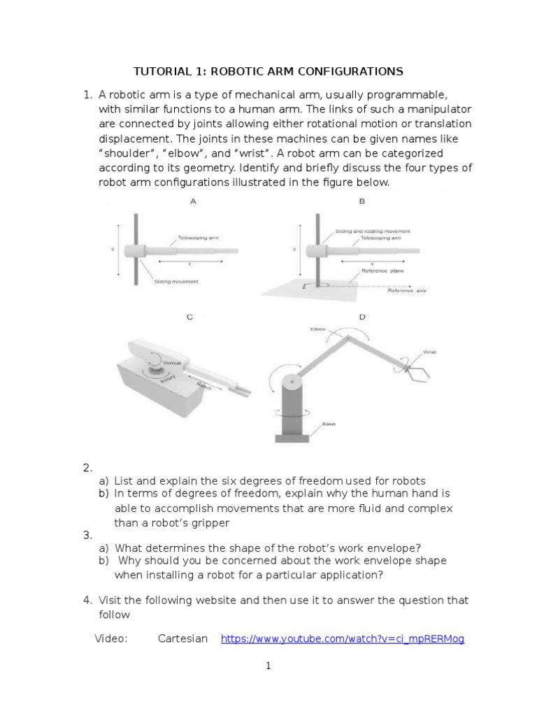 Robot Arm Configurations Tutorial: 4 Types & Degrees of Freedom | PDF