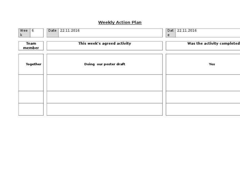 Weekly-Action-Plan Ydb6 | PDF