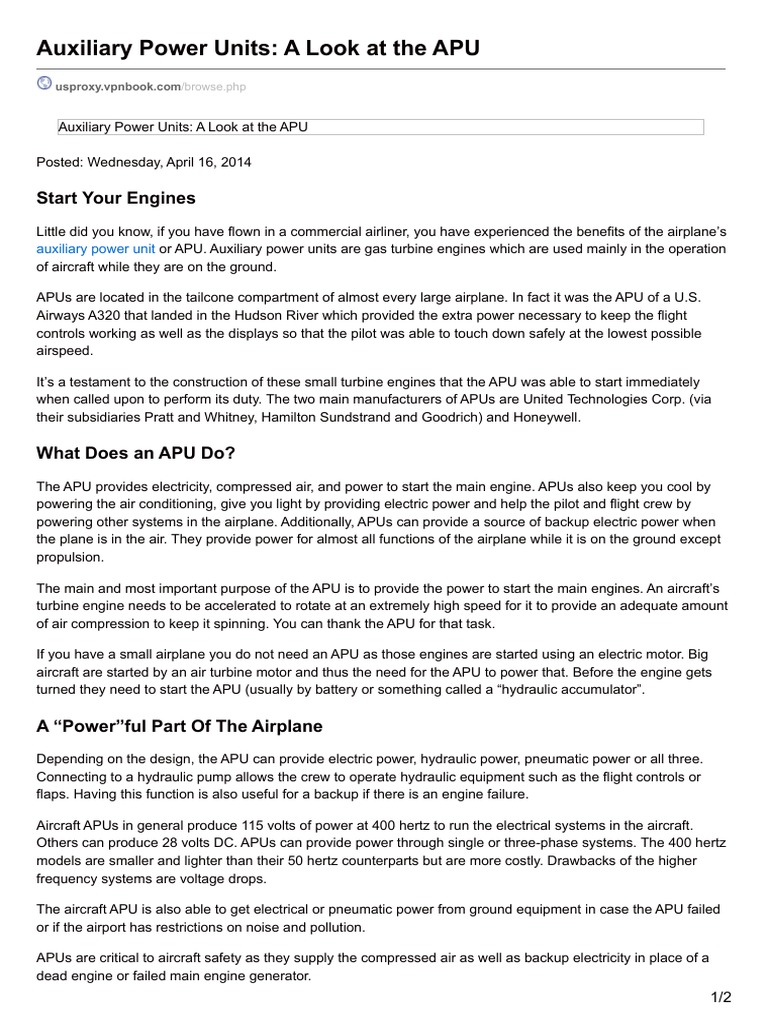 Auxiliary Power Units A Look at The APU | PDF | Rotating Machines ...