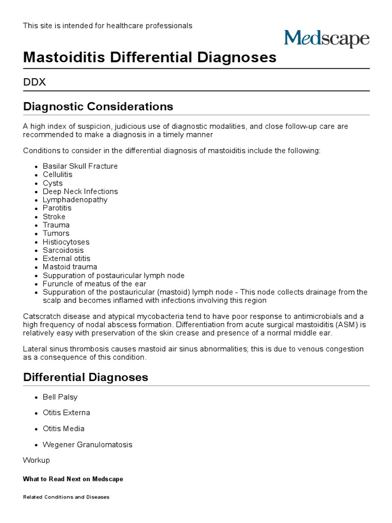 Mastoiditis Differential Diagnosis Guide | PDF | Wellness