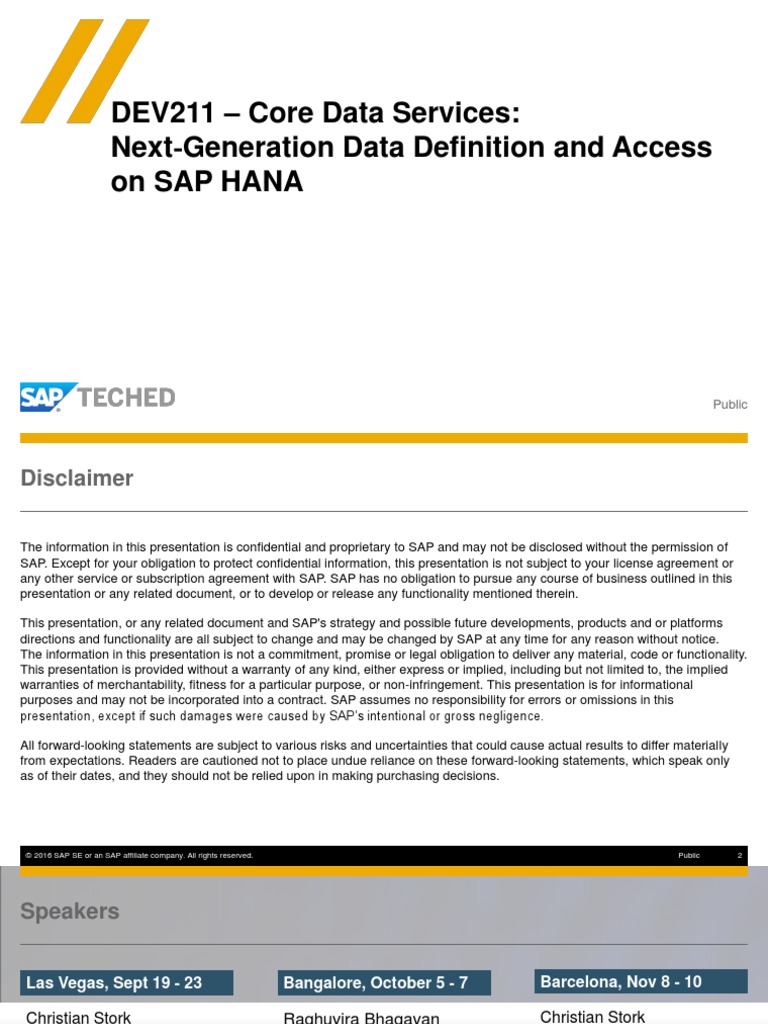 DEV211 - Core Data Services: Next On Sap Hana: Generation Data Definition and Access | PDF | Sql ...
