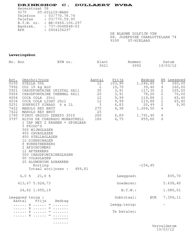 Leveringsbon de Blauwe Dolfijn | PDF