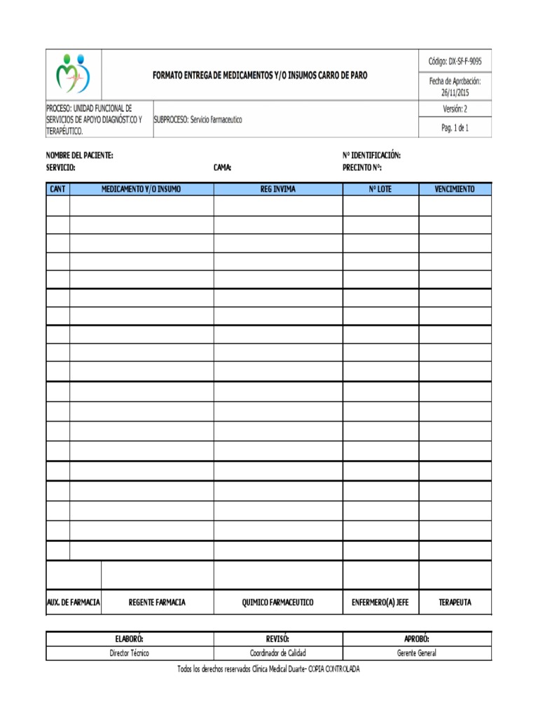 Formato Entrega de Medicamentos Yo Insumos Carro de Paro-1