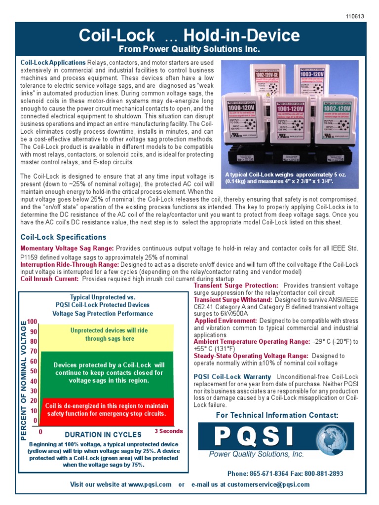 PQSI Coil-Lock Brochure 110613 | PDF | Relay | Alternating Current