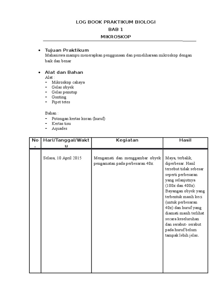 Log Book Praktikum Biologi | PDF