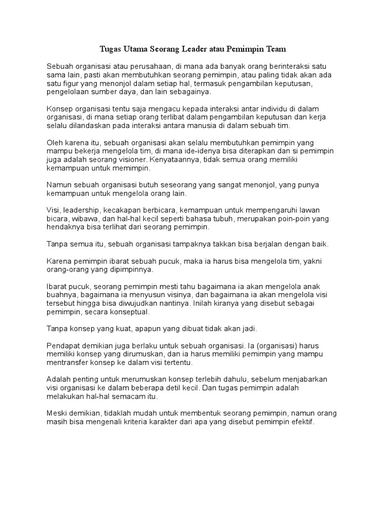 Tugas Utama Pemimpin dan Team Leader | PDF