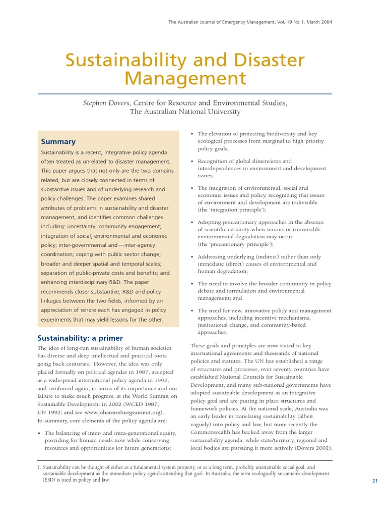 Linking Sustainability and Disaster Management | PDF | Emergency ...