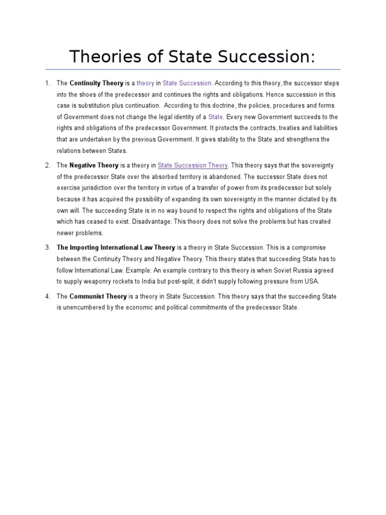 Theories of State Succession | International Law | Sovereignty