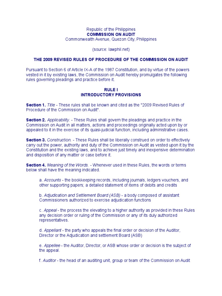 2009 Revised COA Rules of Procedure | PDF | Contempt Of Court | Financial Audit
