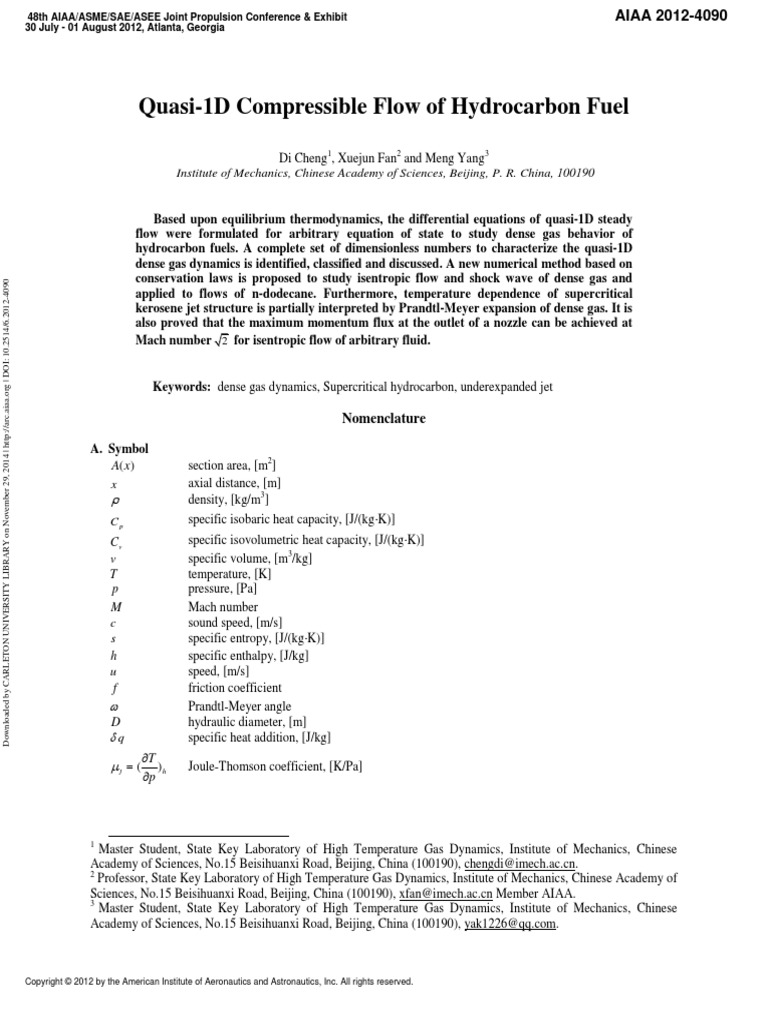 Quasi 1d Compressible Flow of Hydrocarbon Fuel | PDF | Compressible ...