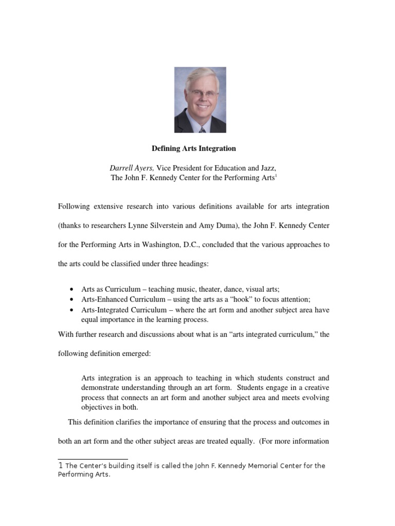 Arts Integration Defined By Kennedy Center Pdf Music Education