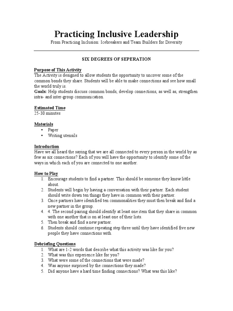 Inclusive Leadership Activities Guide | PDF | Leadership | Cognition