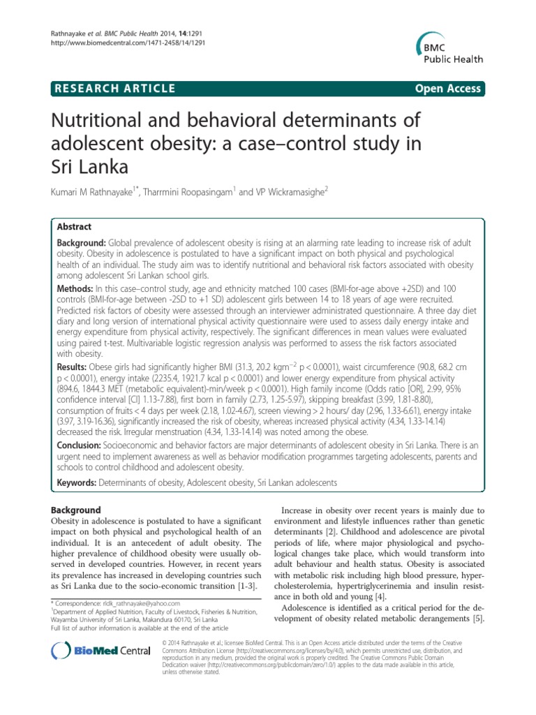 Nutritional and Behavioral Determinants of Adolescent Obesity: A Case ...
